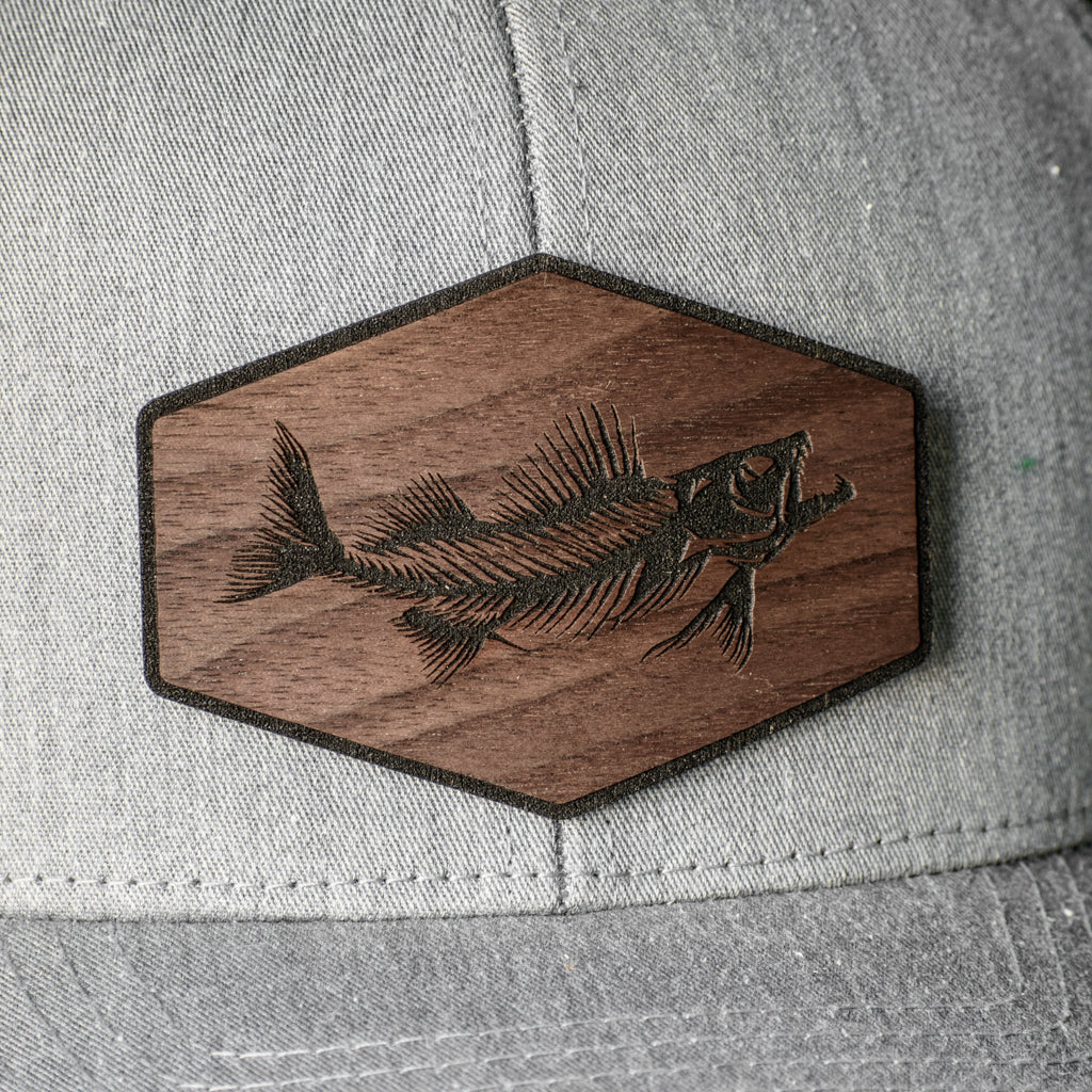 Wooden Patch Snapback Trucker | Walleye Skeleton Snapback Hat | Union ...