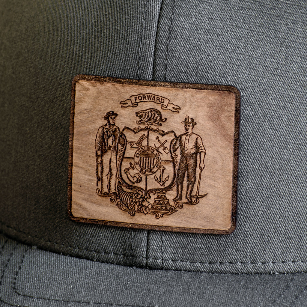 Wooden Patch Snapback Trucker | Wisconsin Flag Snapback Hat | Union ...